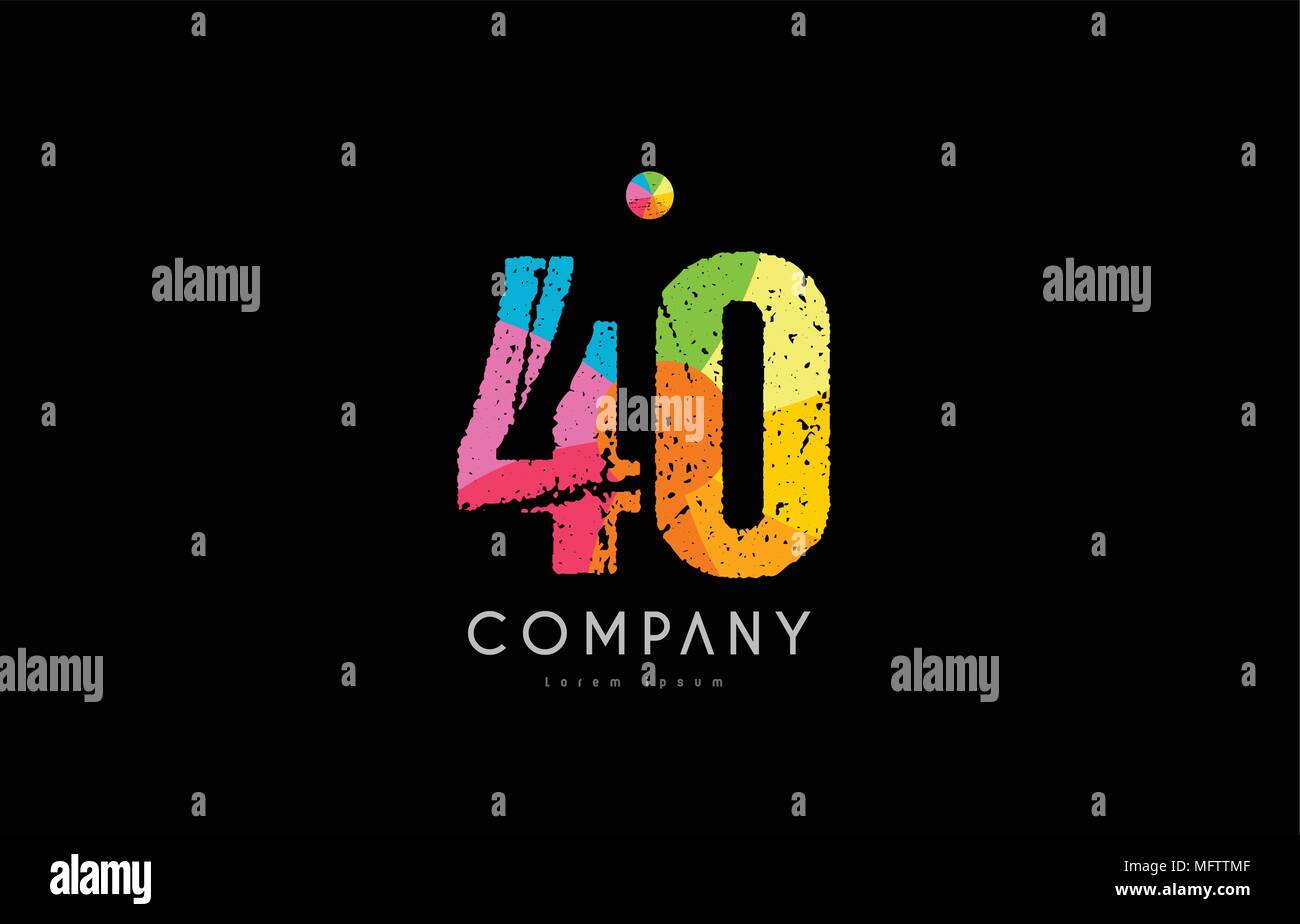 number 40 logo icon design with grunge texture and rainbow colored ...