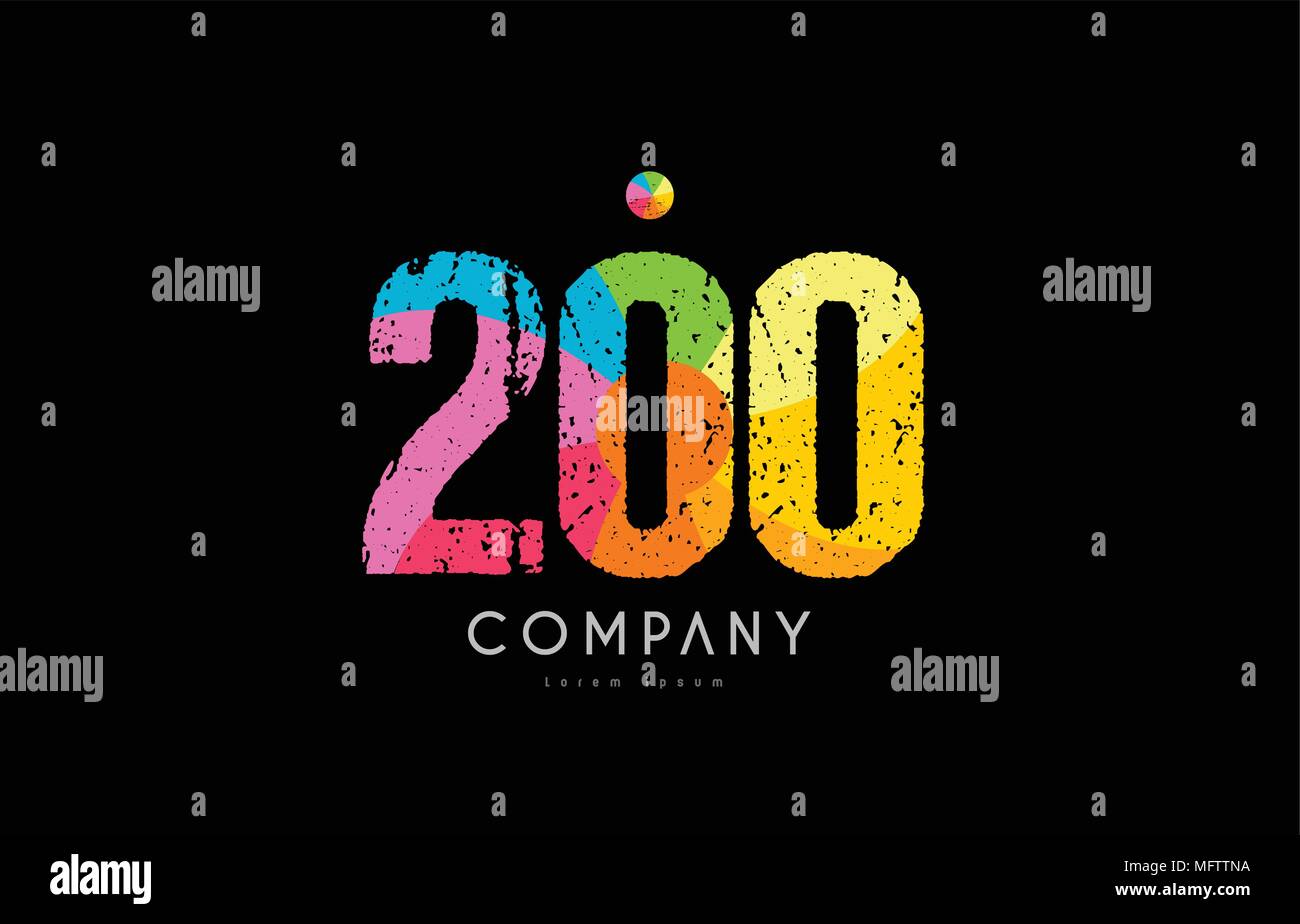 number 200 logo icon design with grunge texture and rainbow colored ...