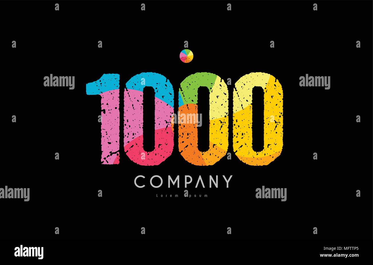 number 1000 logo icon design with grunge texture and rainbow colored ...