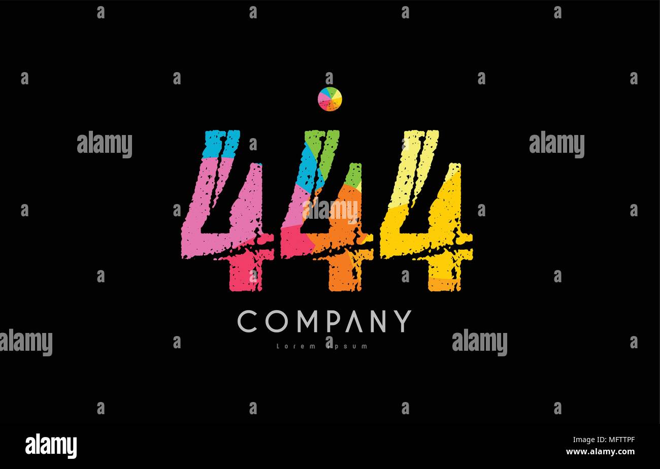 number 444 logo icon design with grunge texture and rainbow colored ...