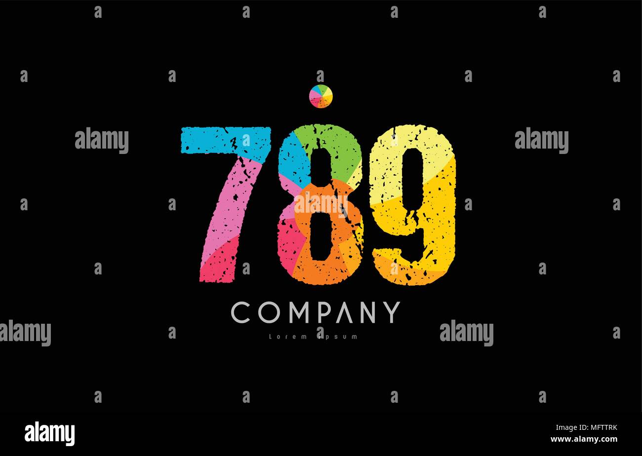 number 789 logo icon design with grunge texture and rainbow colored ...