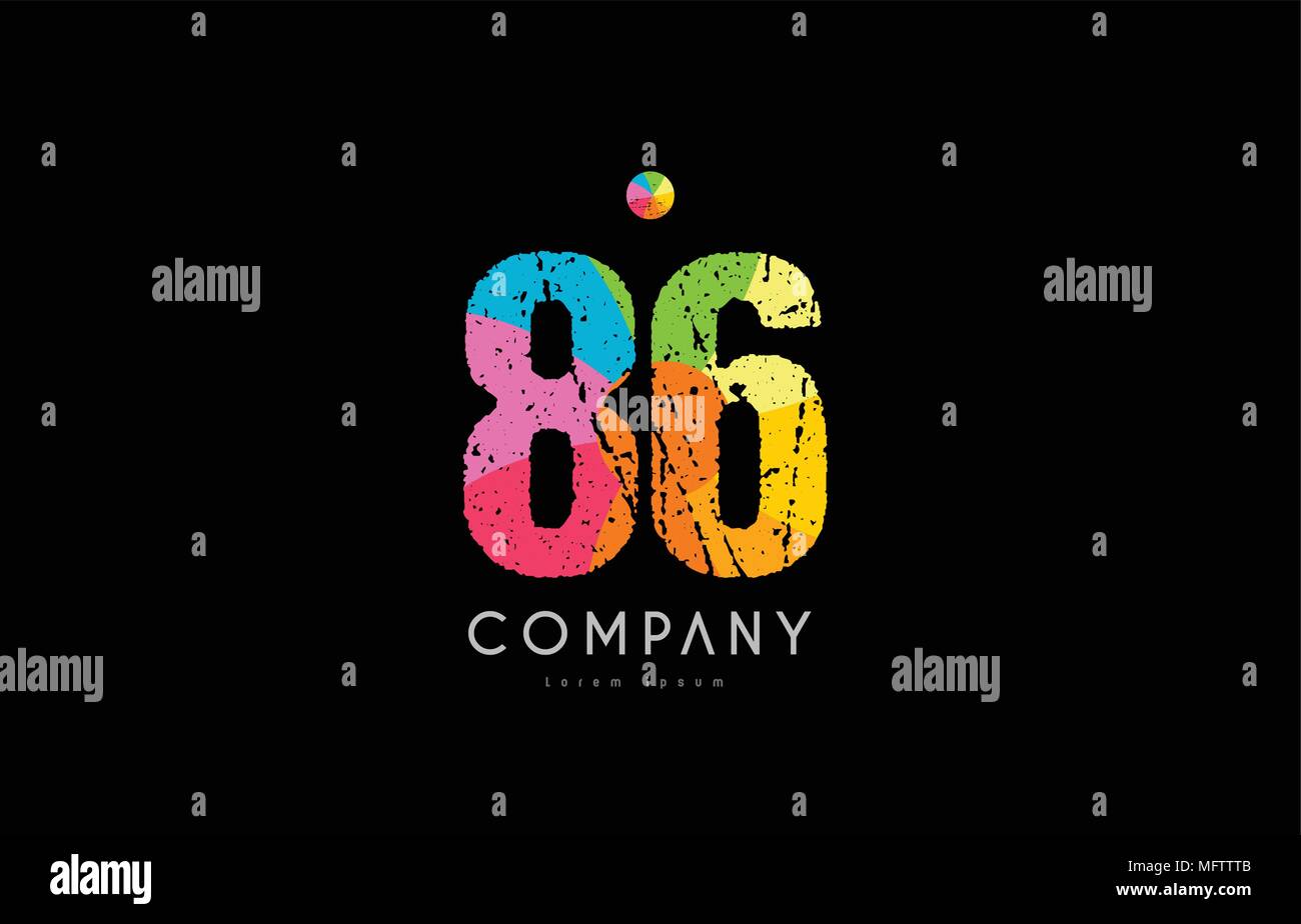number 86 logo icon design with grunge texture and rainbow colored ...
