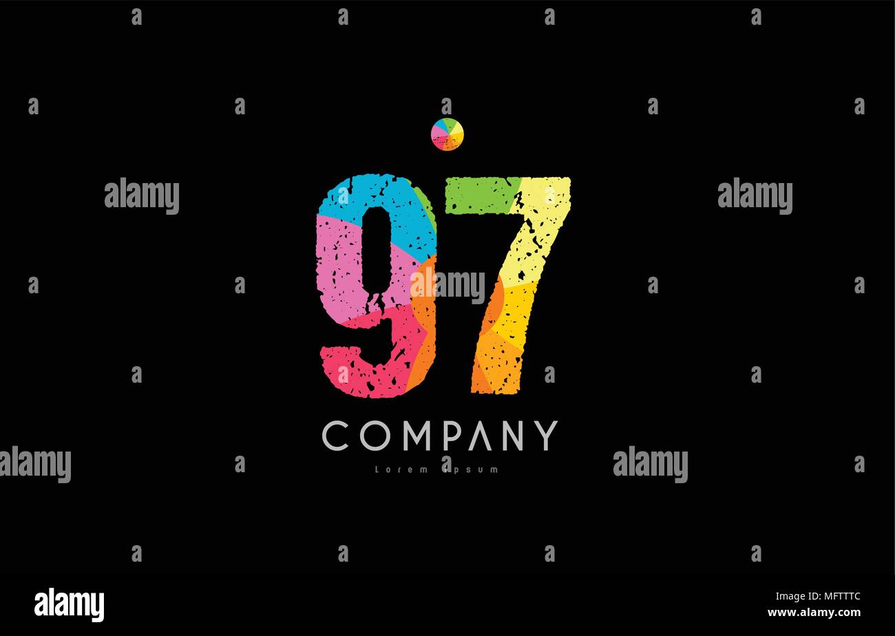 number 97 logo icon design with grunge texture and rainbow colored ...