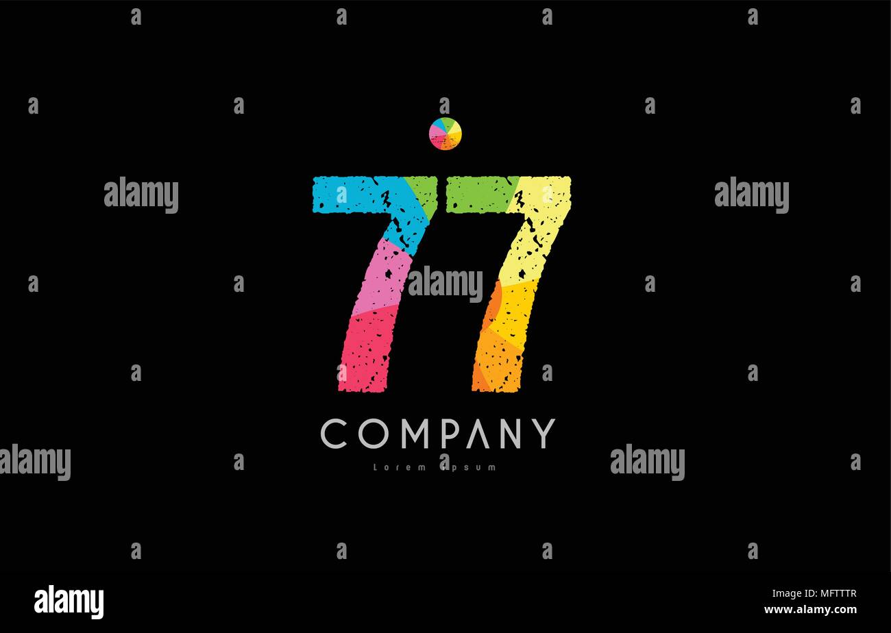 number 77 logo icon design with grunge texture and rainbow colored ...