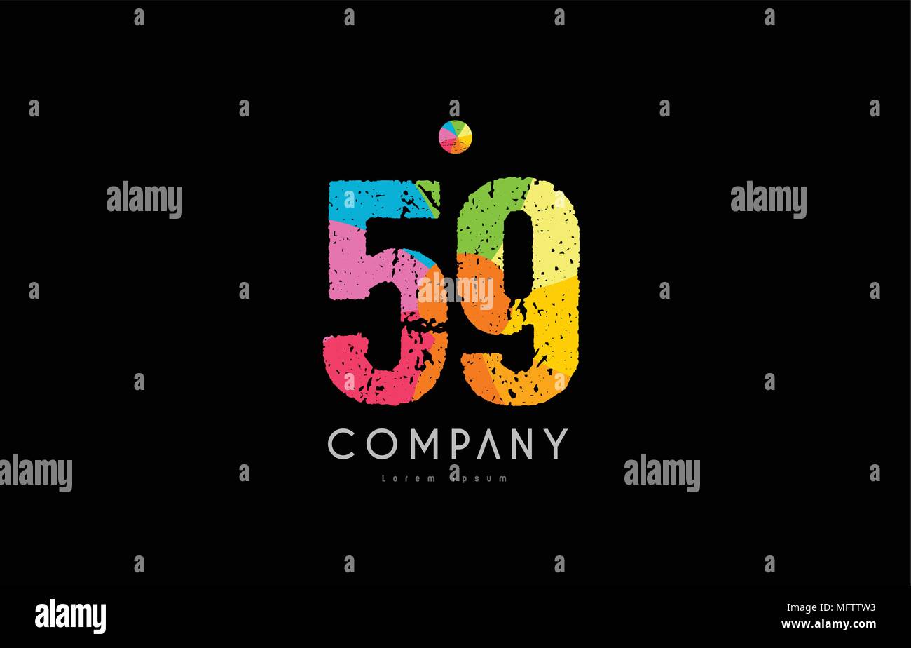 number 59 logo icon design with grunge texture and rainbow colored ...