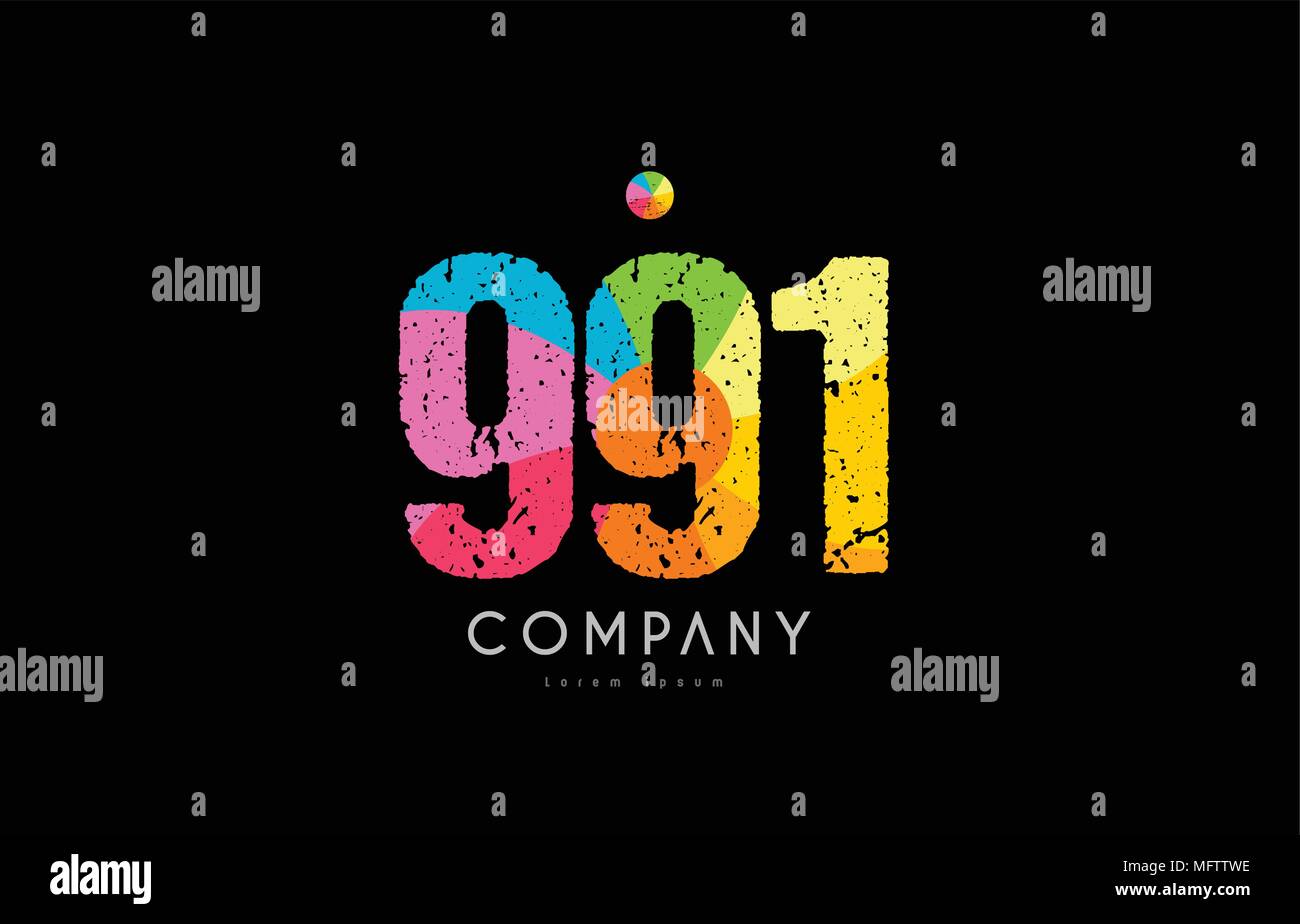 number 991 logo icon design with grunge texture and rainbow colored ...