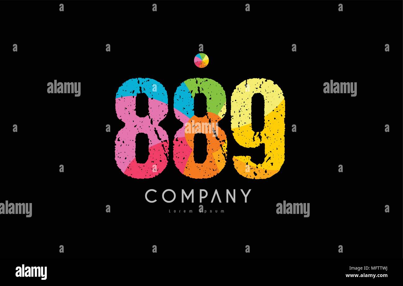 number 889 logo icon design with grunge texture and rainbow colored ...