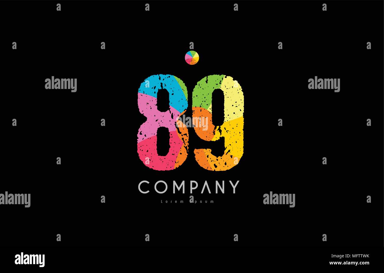 number 89 logo icon design with grunge texture and rainbow colored ...