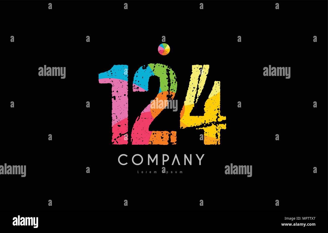 number 124 logo icon design with grunge texture and rainbow colored ...