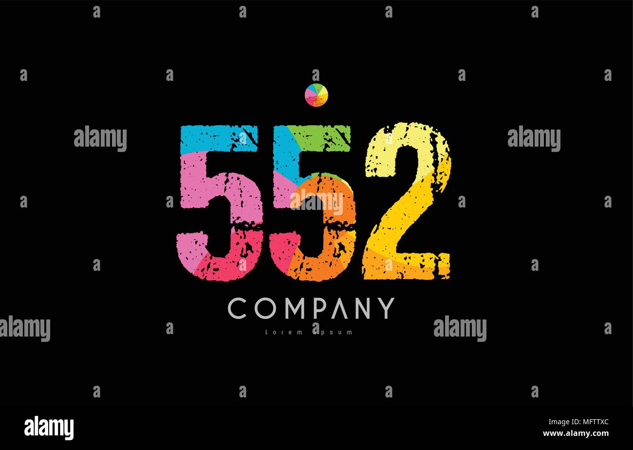 number 552 logo icon design with grunge texture and rainbow colored ...