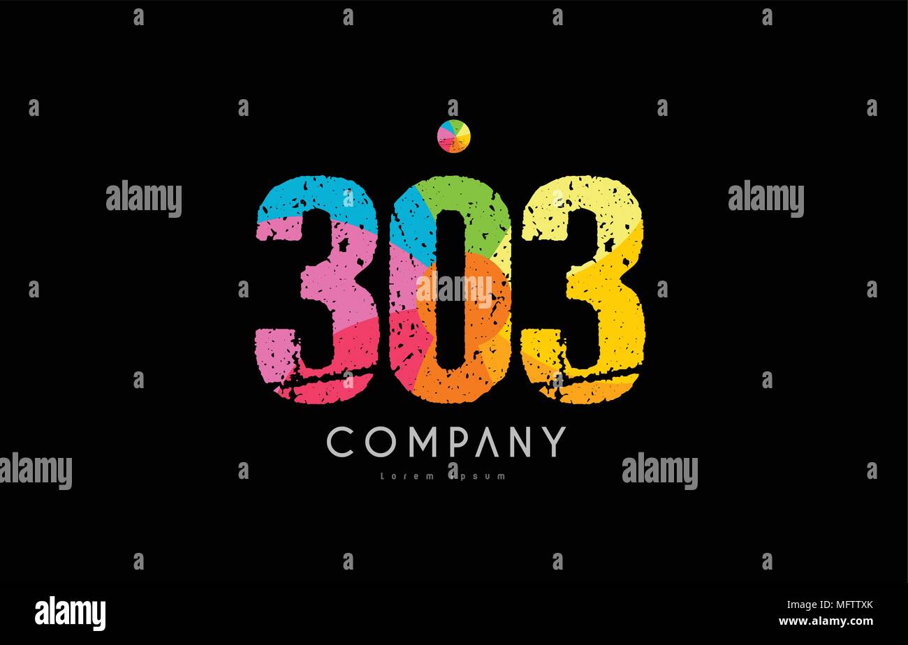 number 303 logo icon design with grunge texture and rainbow colored ...