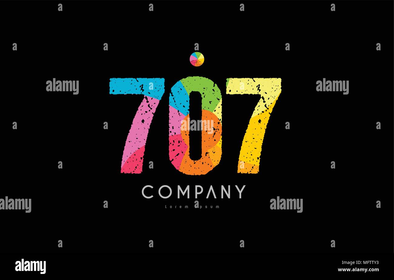 number 707 logo icon design with grunge texture and rainbow colored ...