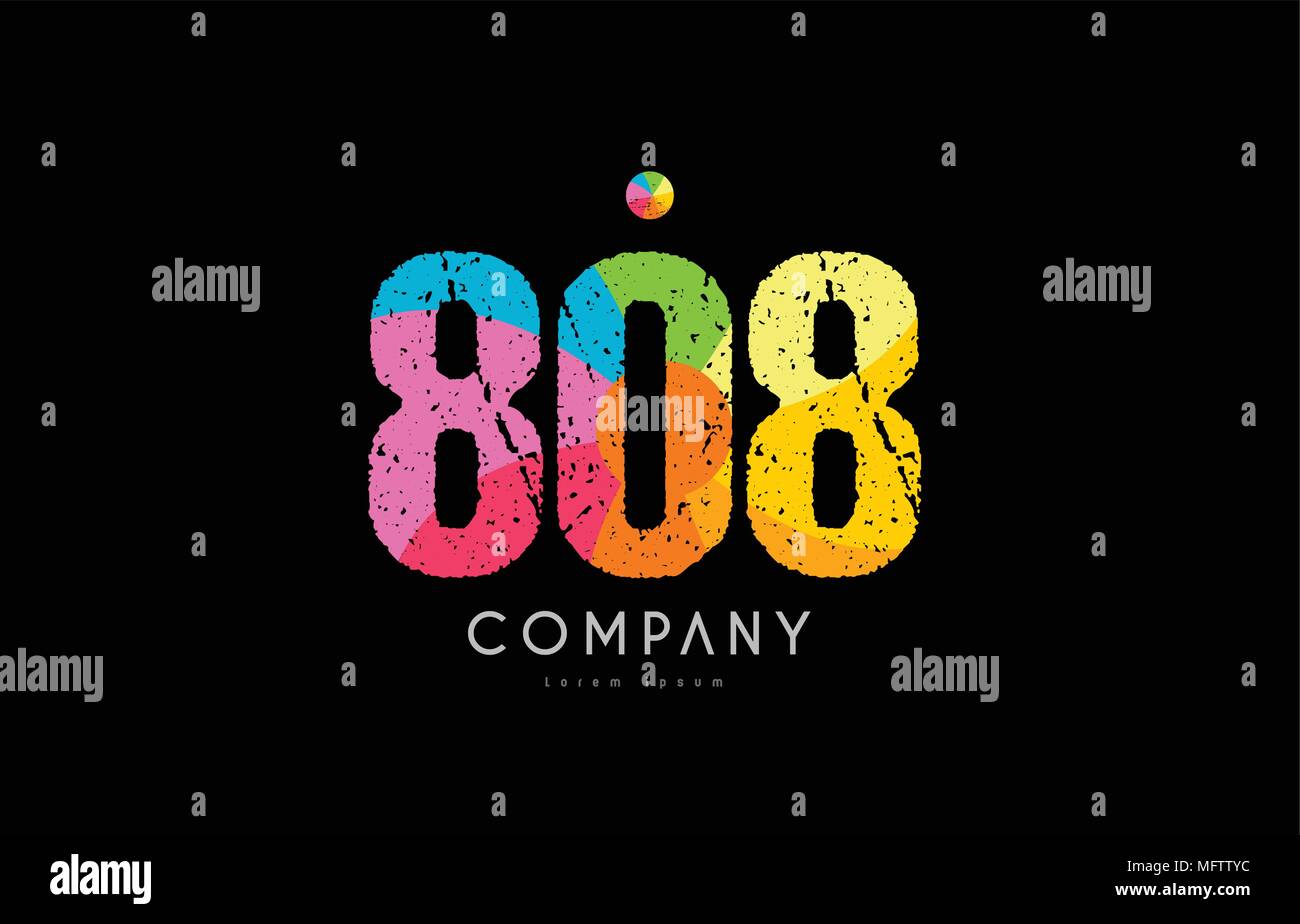 number 808 logo icon design with grunge texture and rainbow colored ...