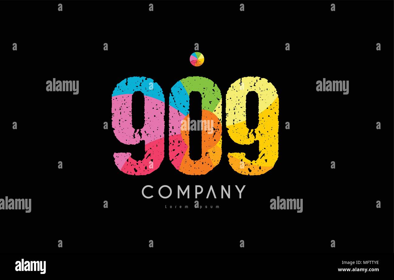 number 909 logo icon design with grunge texture and rainbow colored ...