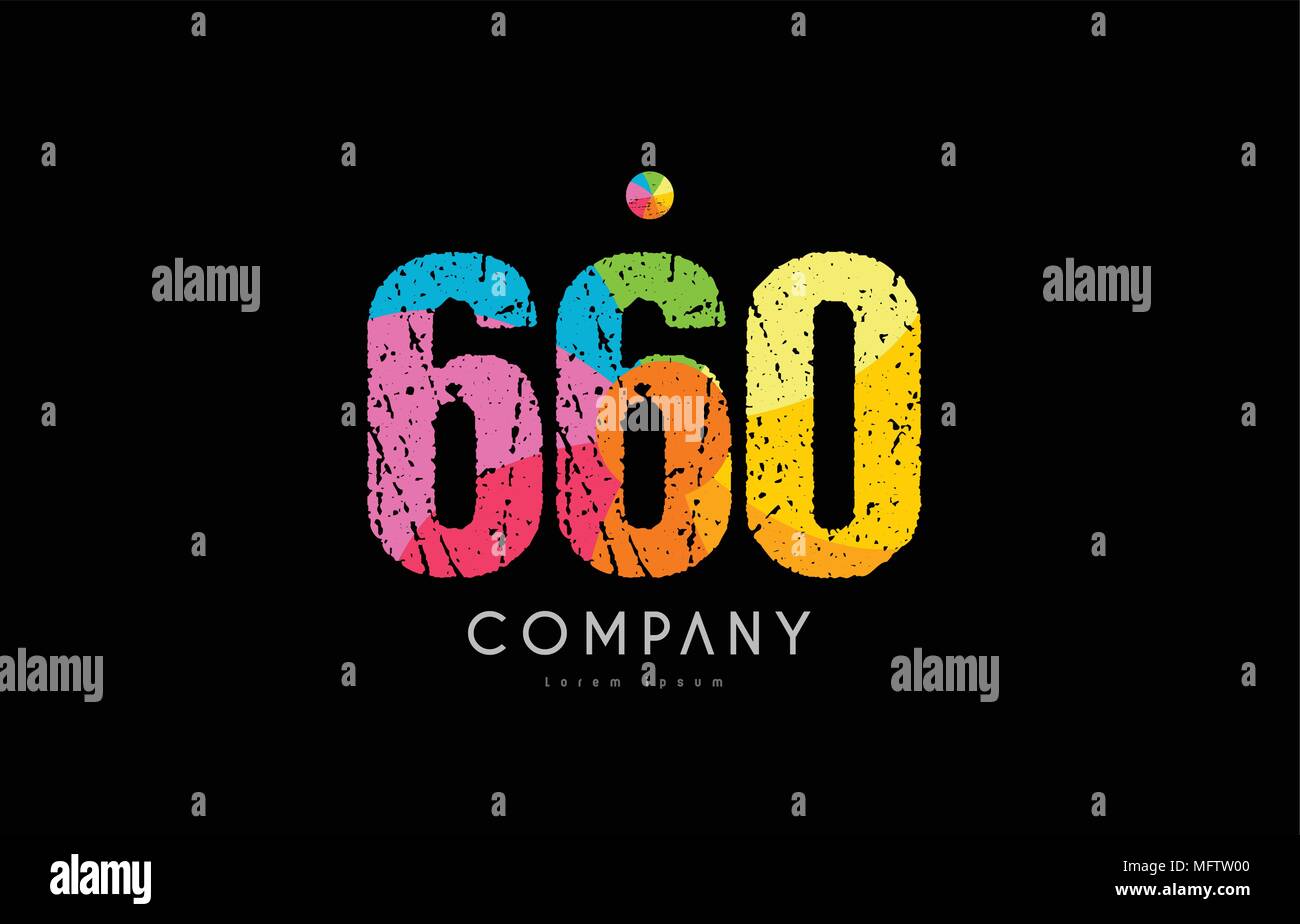 number 660 logo icon design with grunge texture and rainbow colored ...