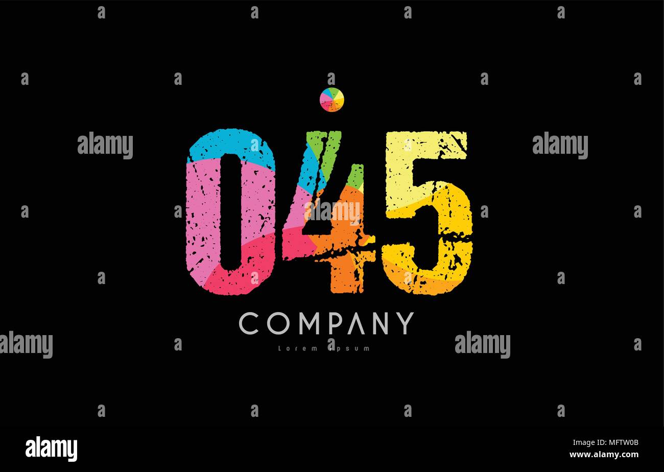 number 045 logo icon design with grunge texture and rainbow colored ...