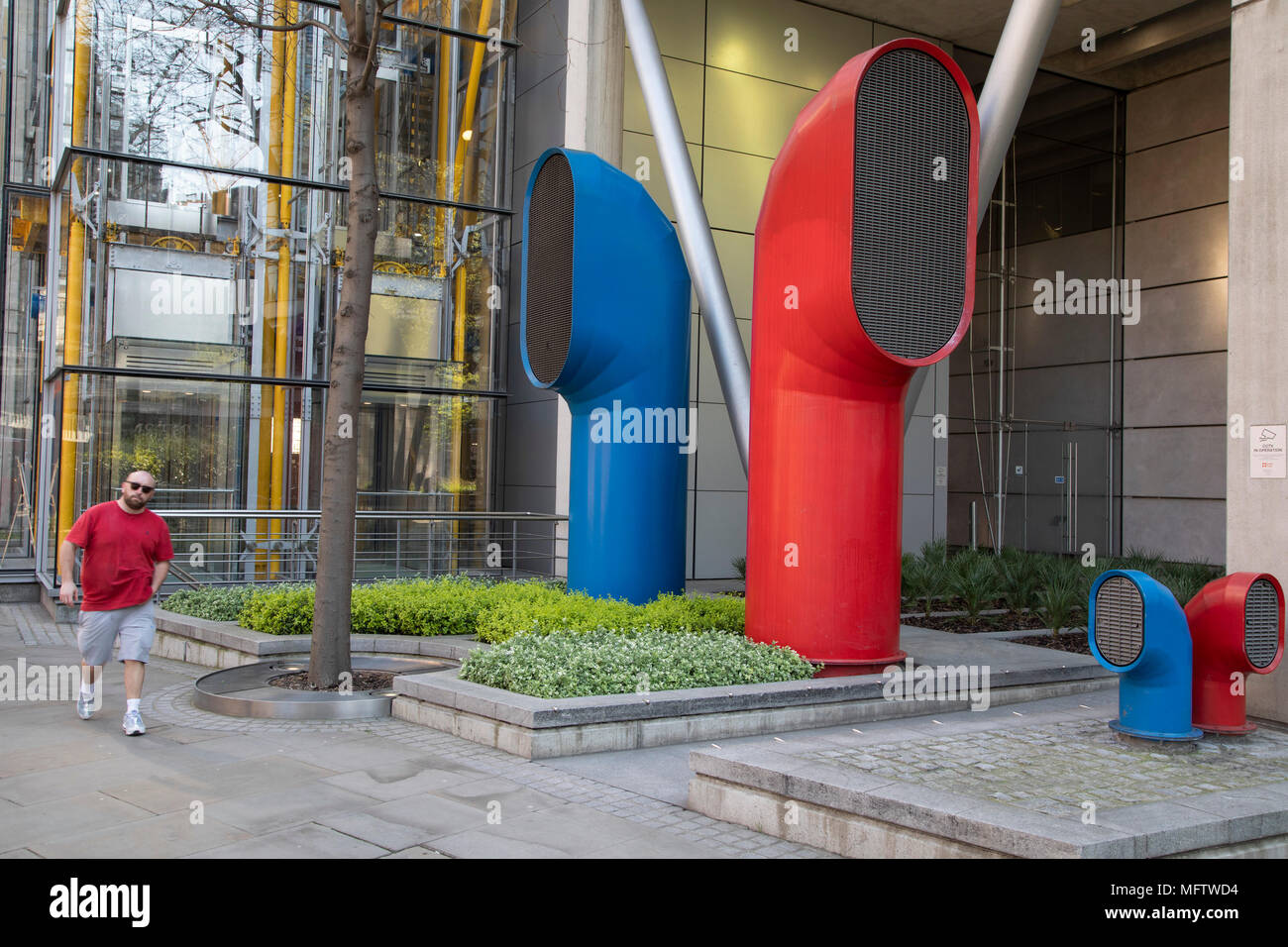 Red and blue air ducts shaped like funnels, which are part of Vents 88 ...