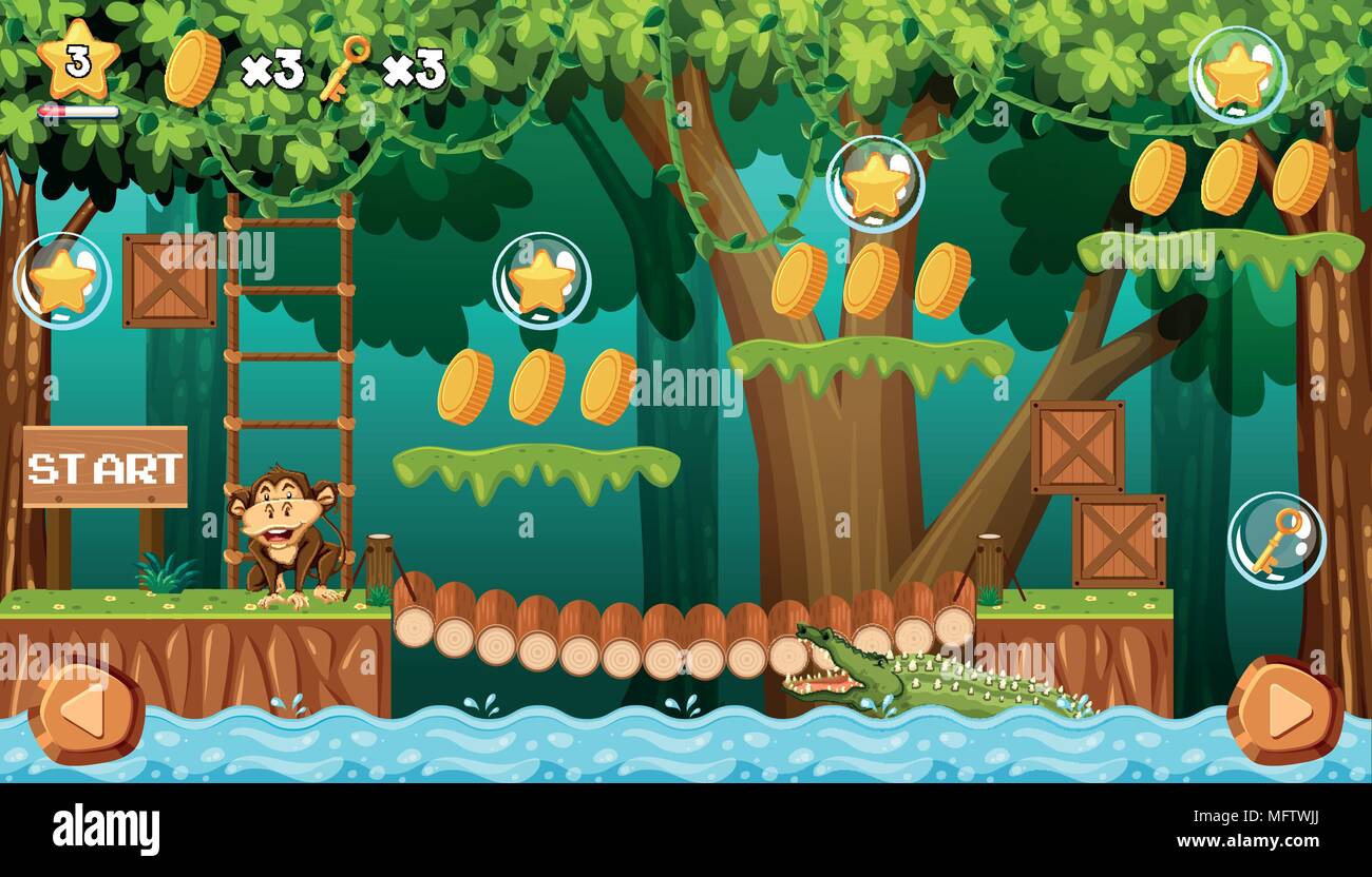 Monkey in Jungle Game Template illustration Stock Vector Image & Art ...