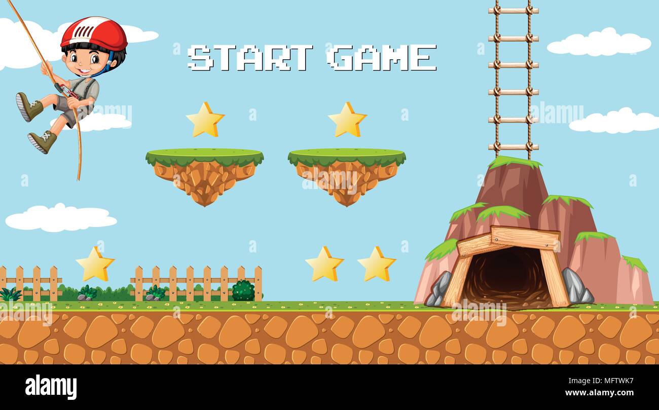 Adventure Mining Game Template with a Boy Character illustration Stock ...