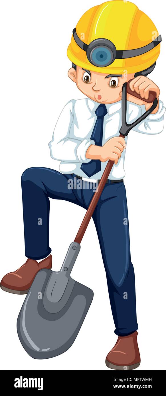 boy mining with construction hat illustration Stock Vector Image & Art ...