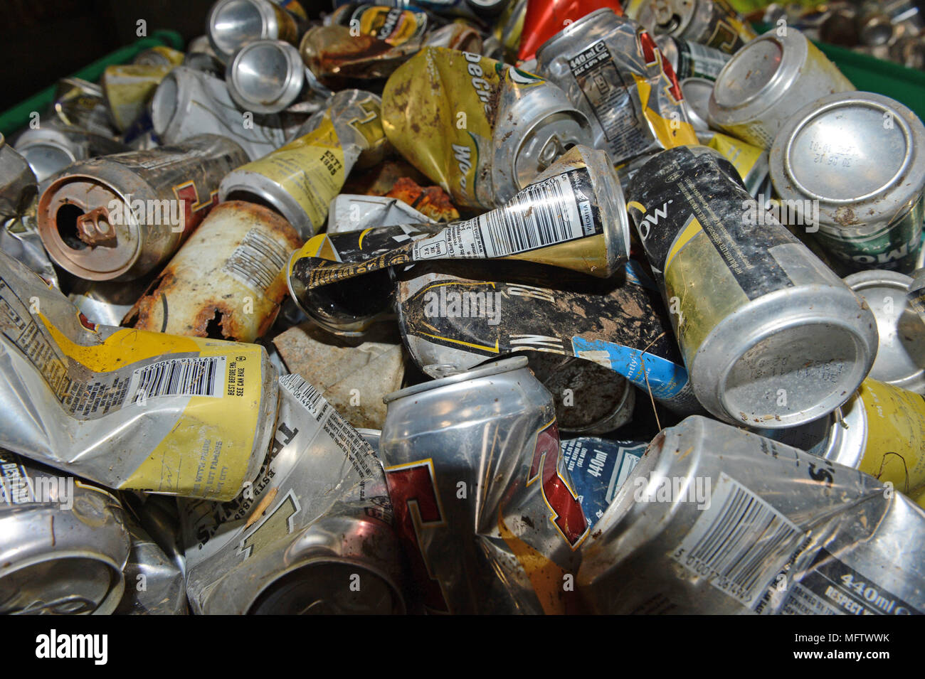 Bins full of wasted discarded aluminium tins cans from the road side ...