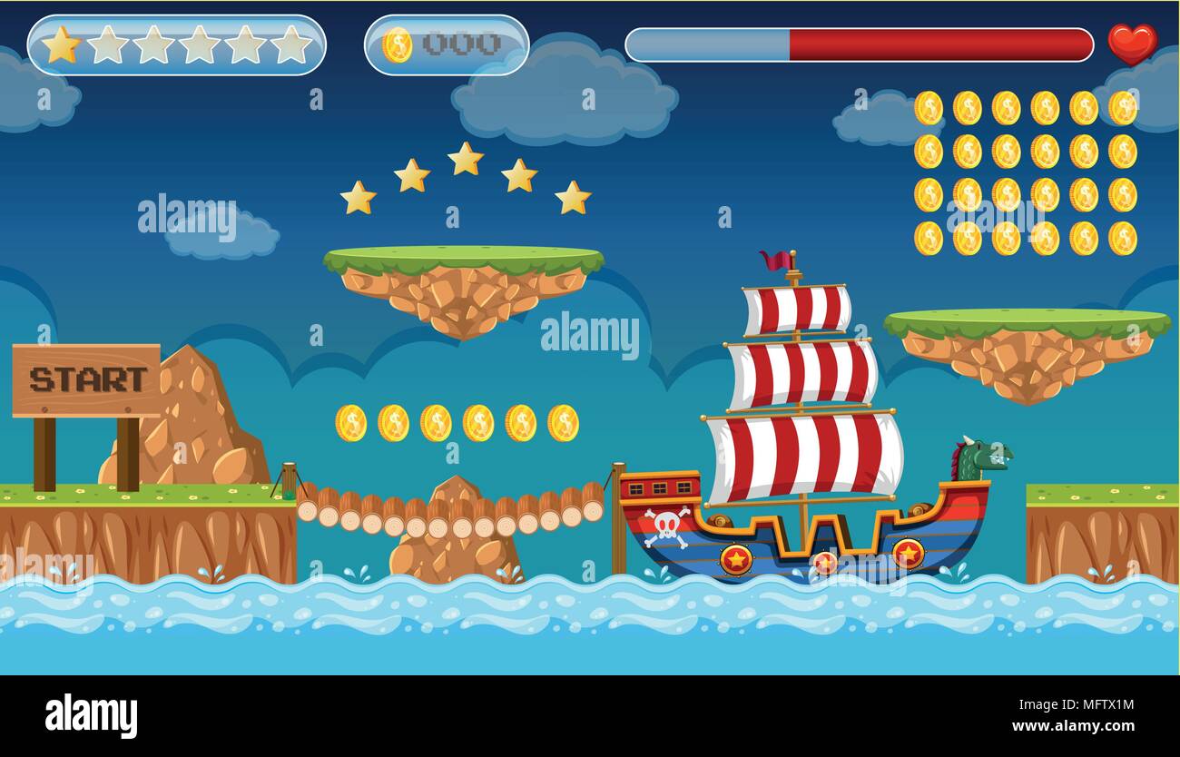 A Pirate Game Template Island Scene illustration Stock Vector Image ...