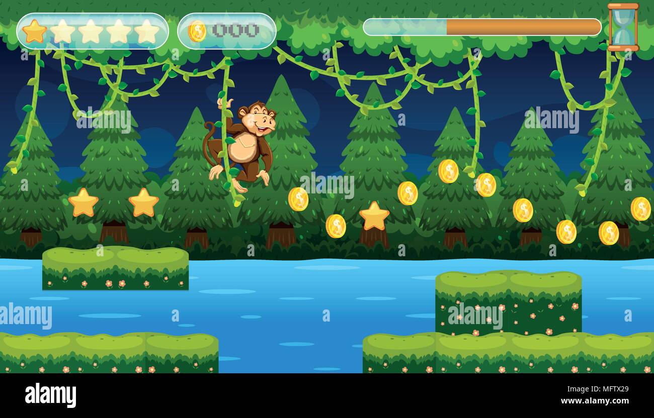 A Monkey Jumping Game in Jungle illustration Stock Vector Image & Art ...