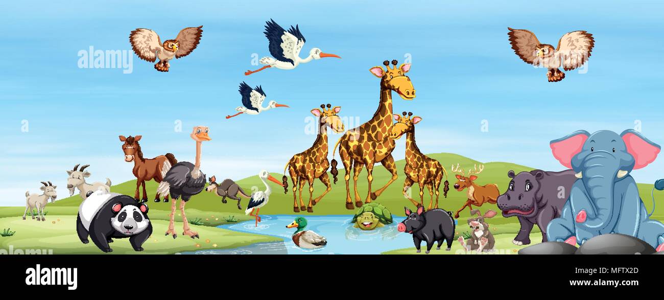 Happy Animals in the Nature illustration Stock Vector Image & Art - Alamy