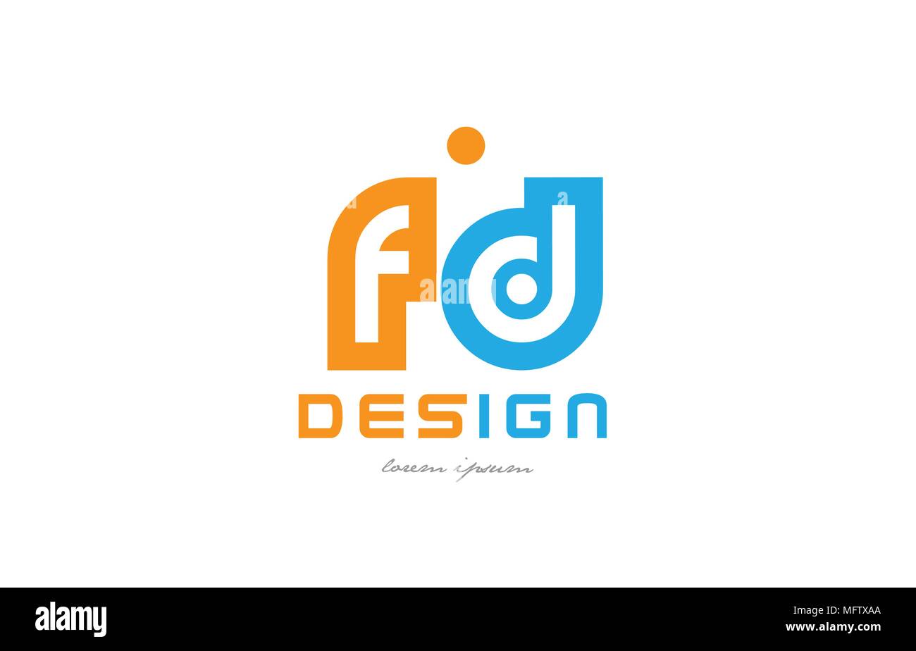 alphabet letter logo combination fd f d in orange and blue suitable for ...