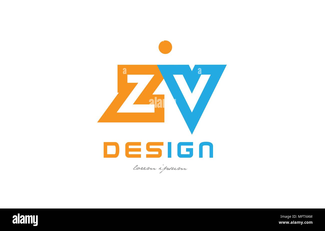 alphabet letter logo combination zv z v in orange and blue suitable for ...
