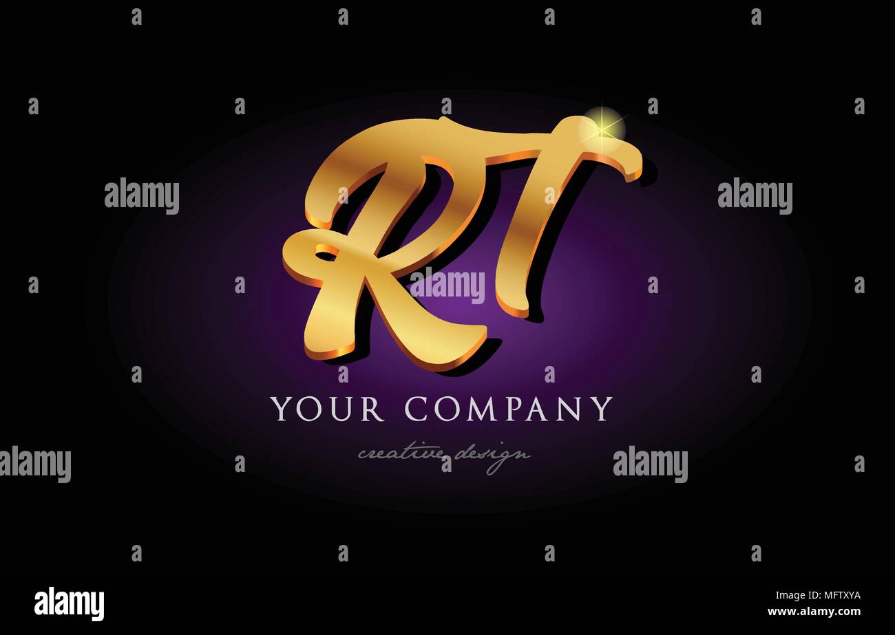 rt r t alphabet combination letter logo in gold golden 3d metal ...