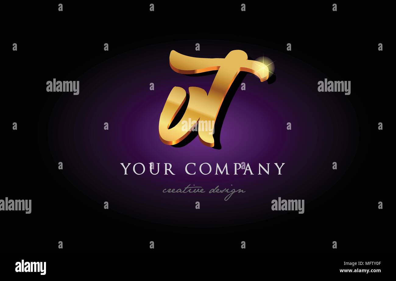vt v t alphabet combination letter logo in gold golden 3d metal ...