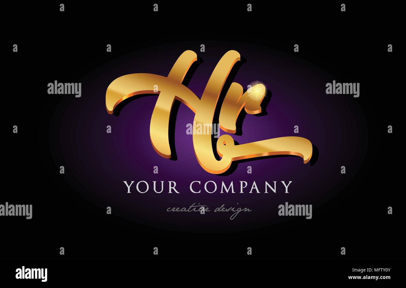 hr h r alphabet combination letter logo in gold golden 3d metal ...
