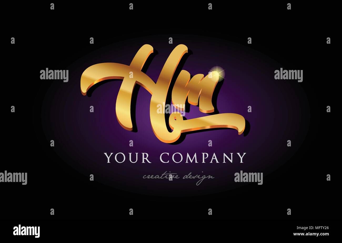 hm h m alphabet combination letter logo in gold golden 3d metal ...