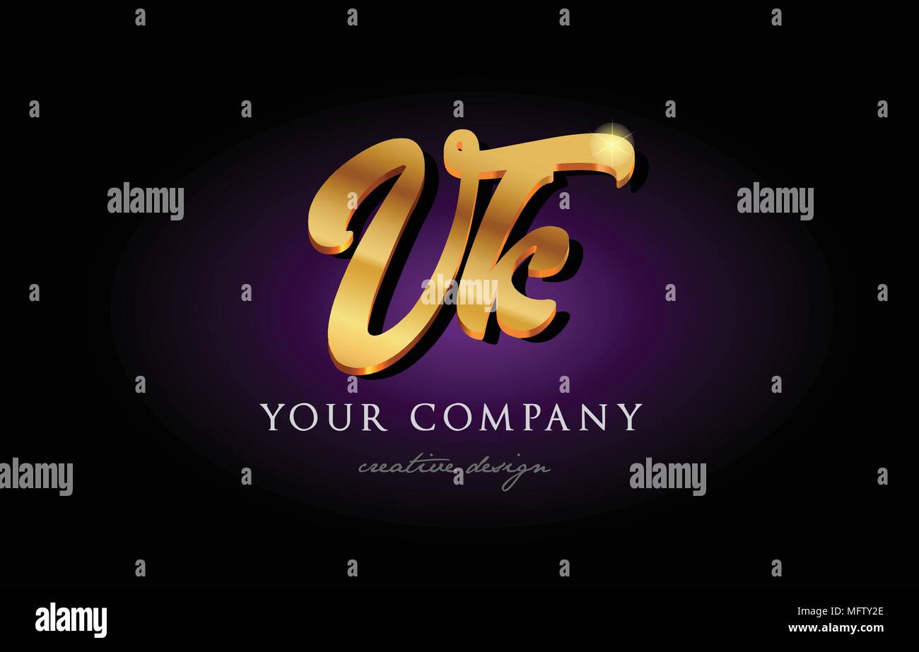 vk v k alphabet combination letter logo in gold golden 3d metal ...