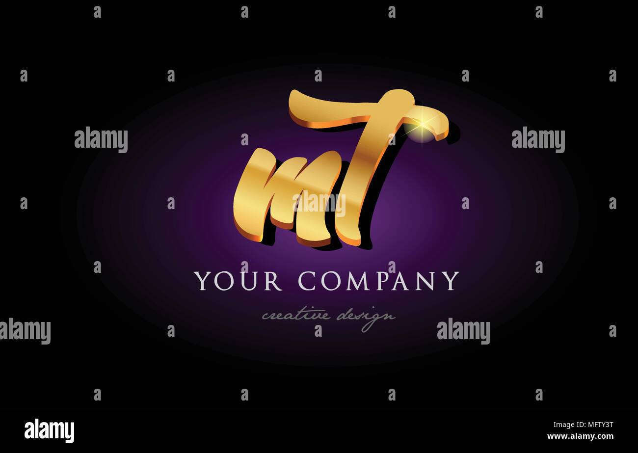 mt m t alphabet combination letter logo in gold golden 3d metal ...
