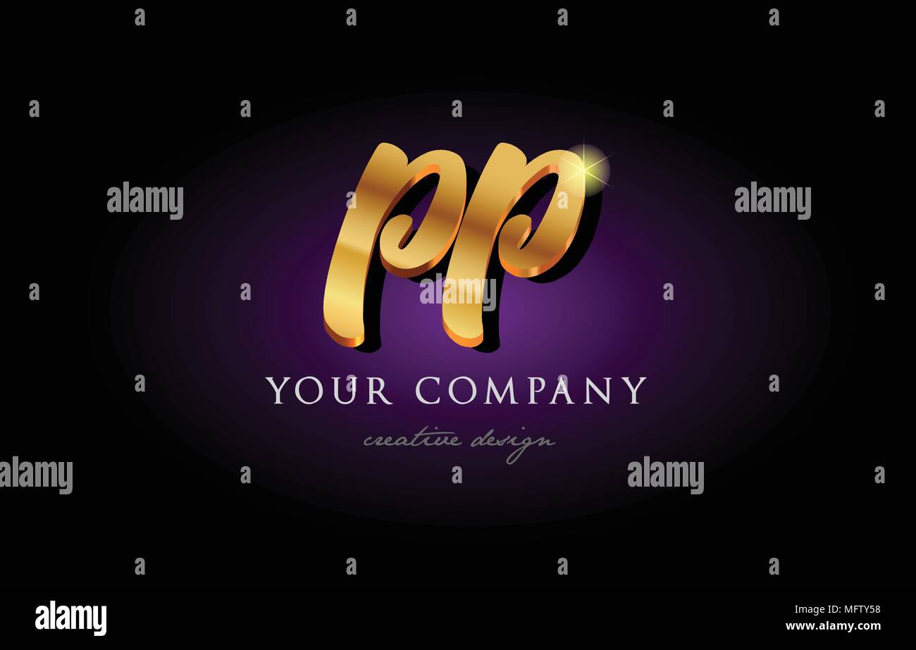pp p p alphabet combination letter logo in gold golden 3d metal ...