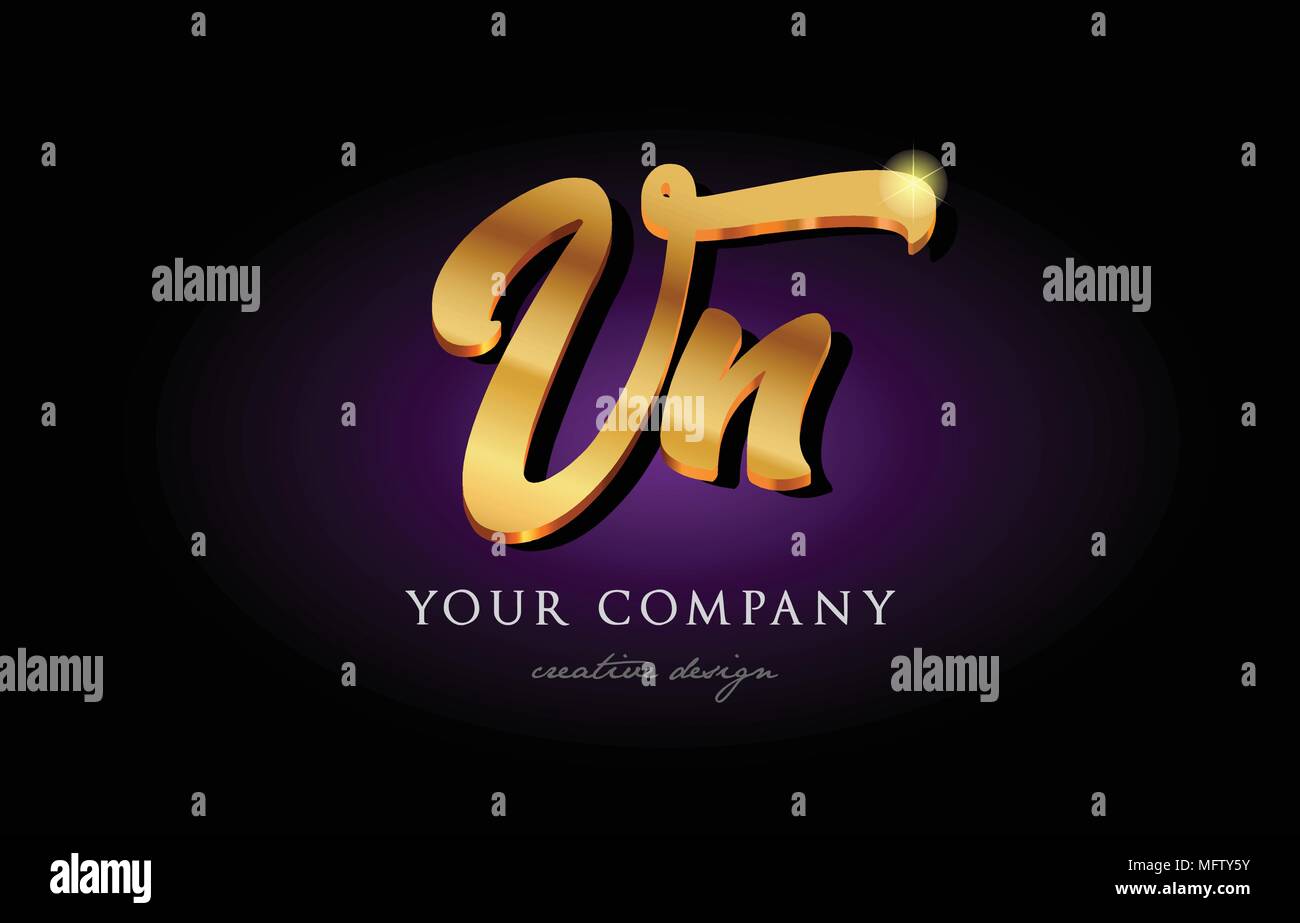 vn v n alphabet combination letter logo in gold golden 3d metal ...