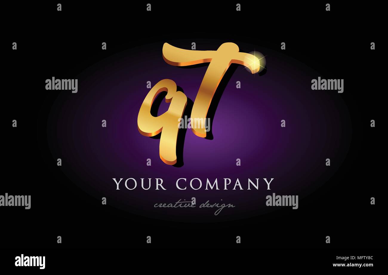 qt q t alphabet combination letter logo in gold golden 3d metal ...