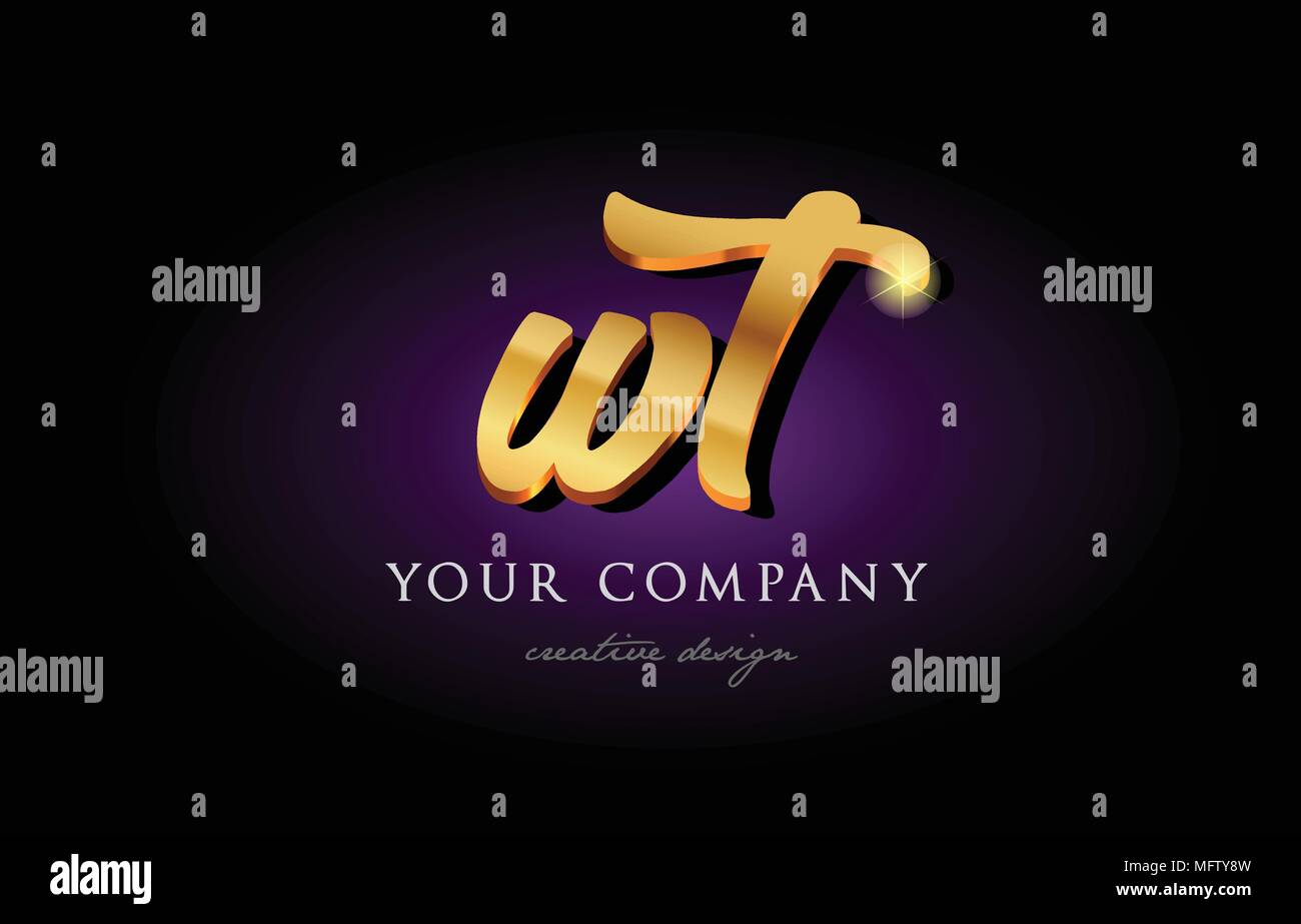 wt w t alphabet combination letter logo in gold golden 3d metal ...