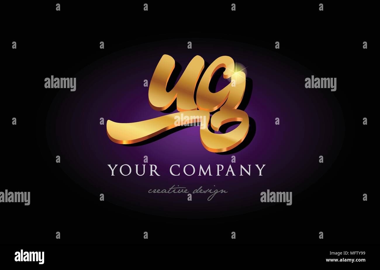 ug u g alphabet combination letter logo in gold golden 3d metal ...