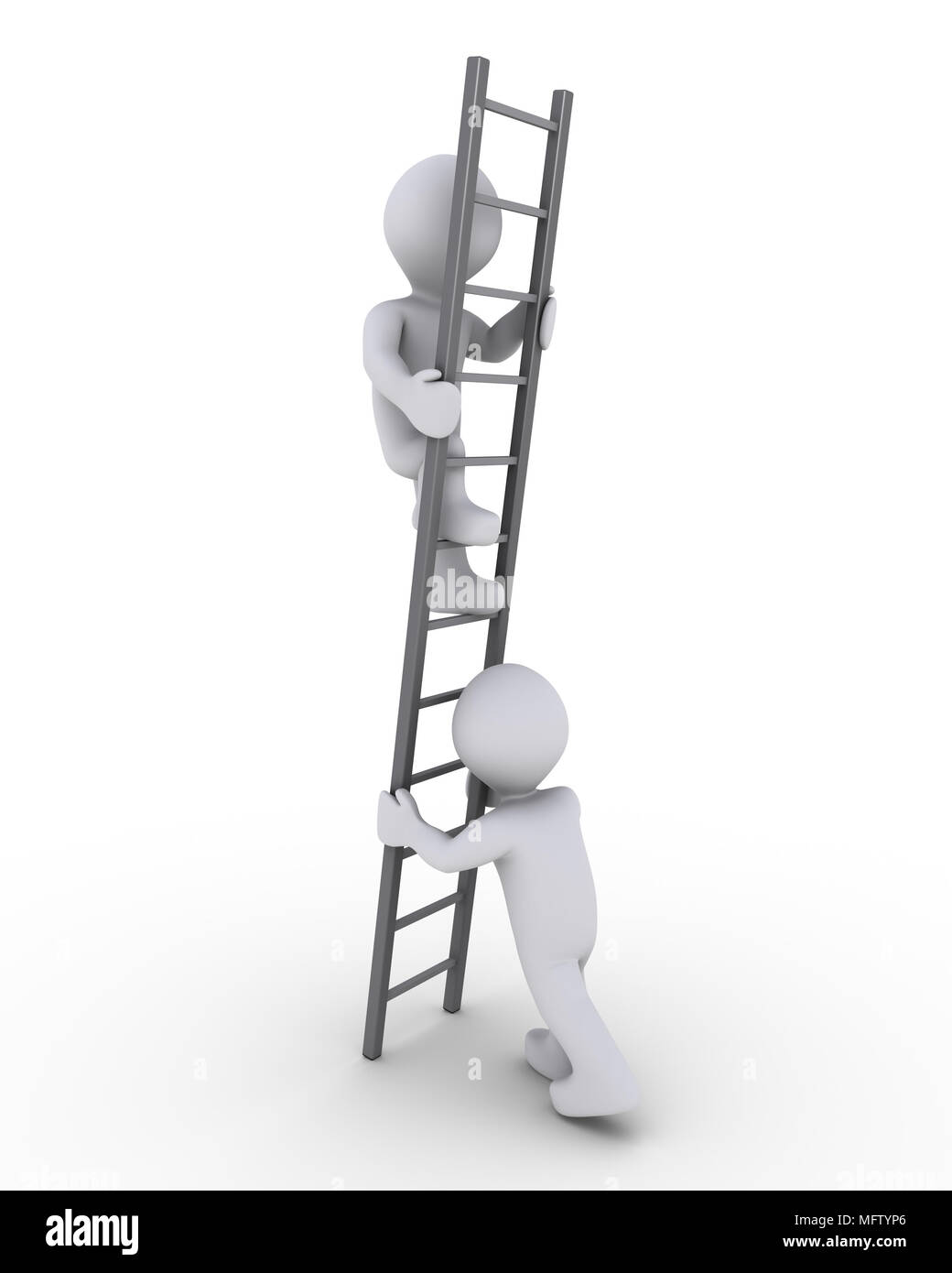 3d person is helping another to climb a grey ladder Stock Photo - Alamy