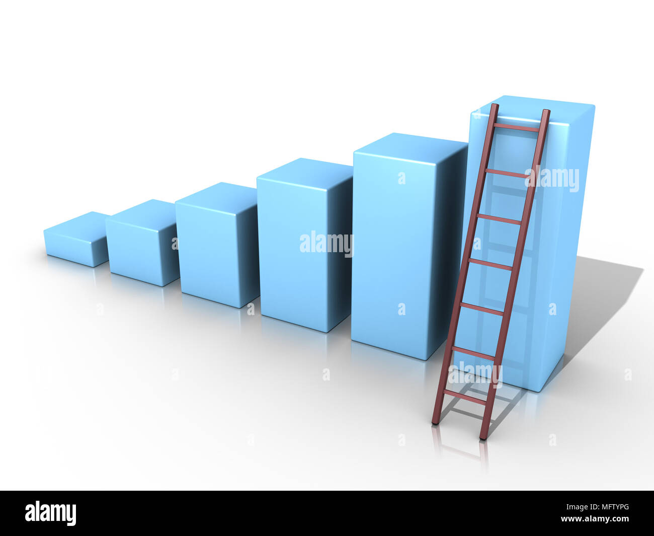 3d blue bar graph and a ladder Stock Photo - Alamy