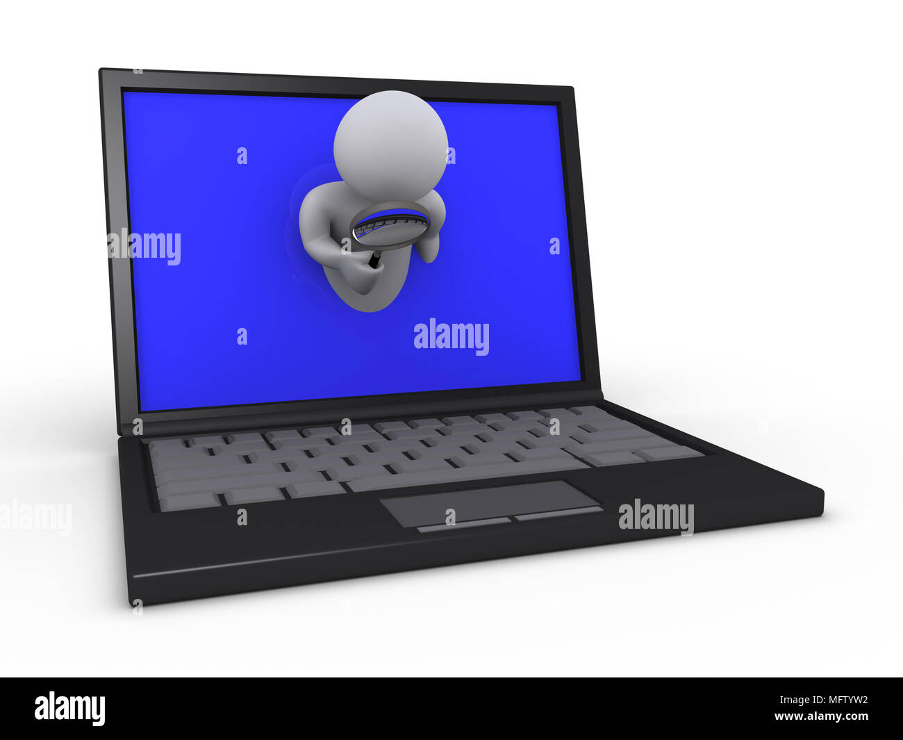 3d person holding a magnifier through a screen of a laptop Stock Photo ...