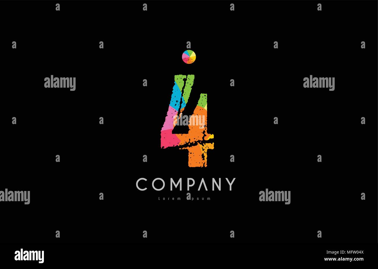 number 4 logo icon design with grunge texture and rainbow colored ...
