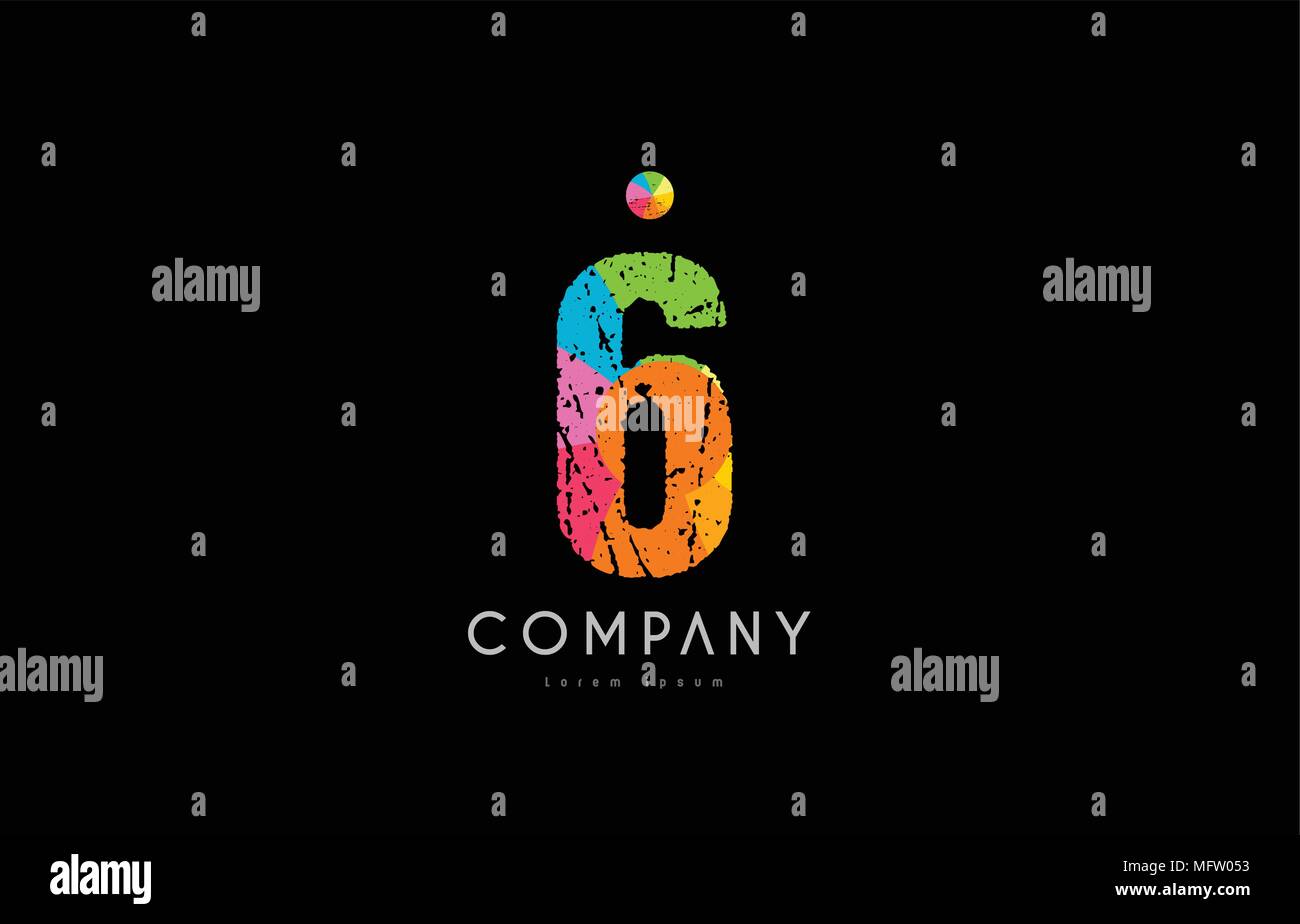 number 6 logo icon design with grunge texture and rainbow colored ...