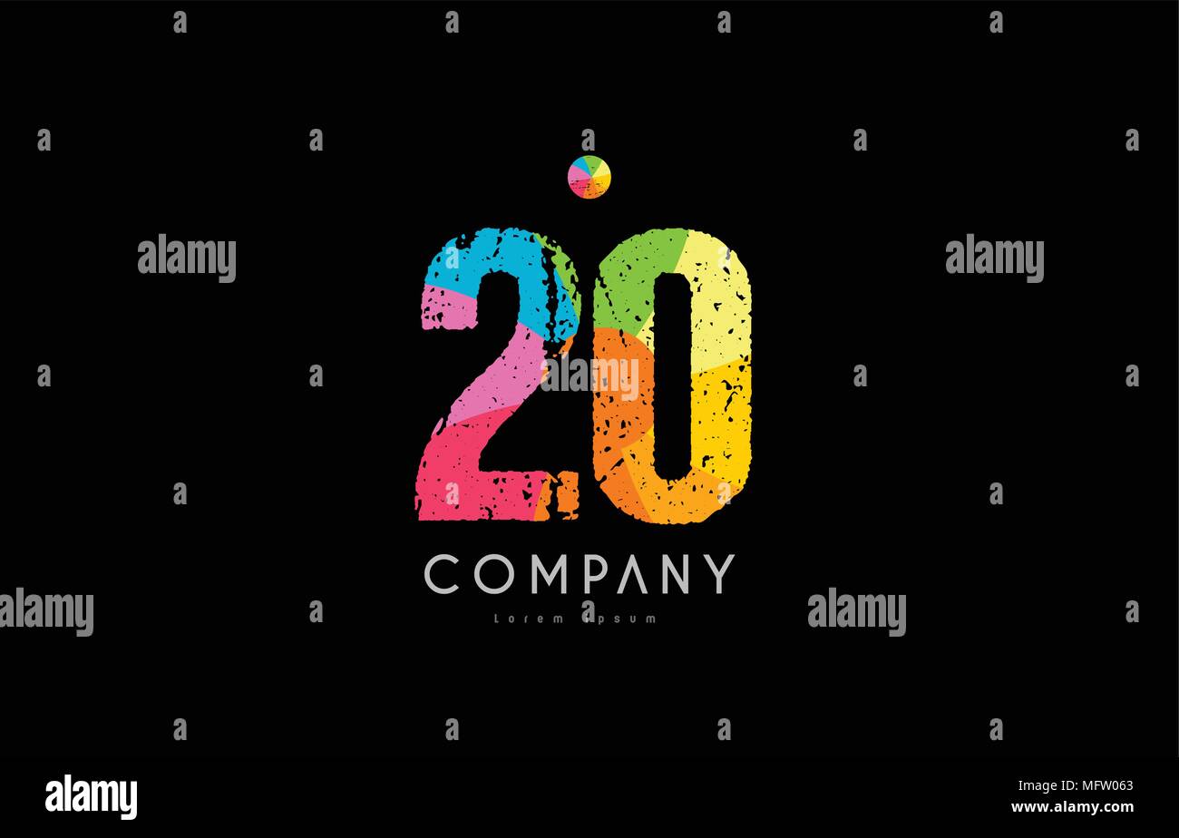 number 20 logo icon design with grunge texture and rainbow colored ...