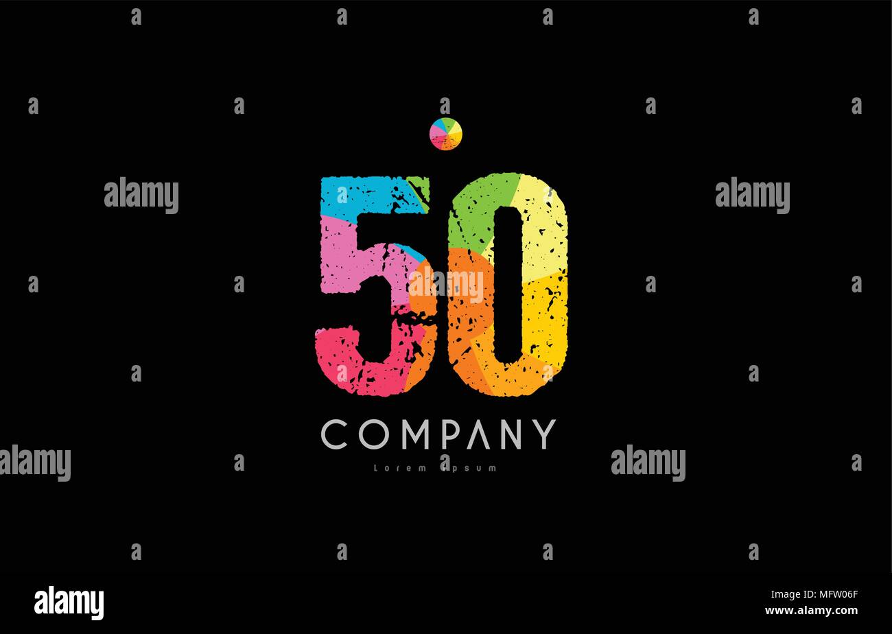 number 50 logo icon design with grunge texture and rainbow colored ...