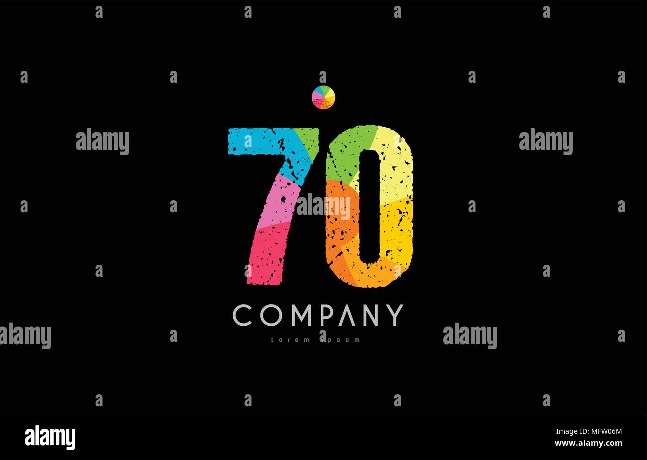 number 70 logo icon design with grunge texture and rainbow colored ...