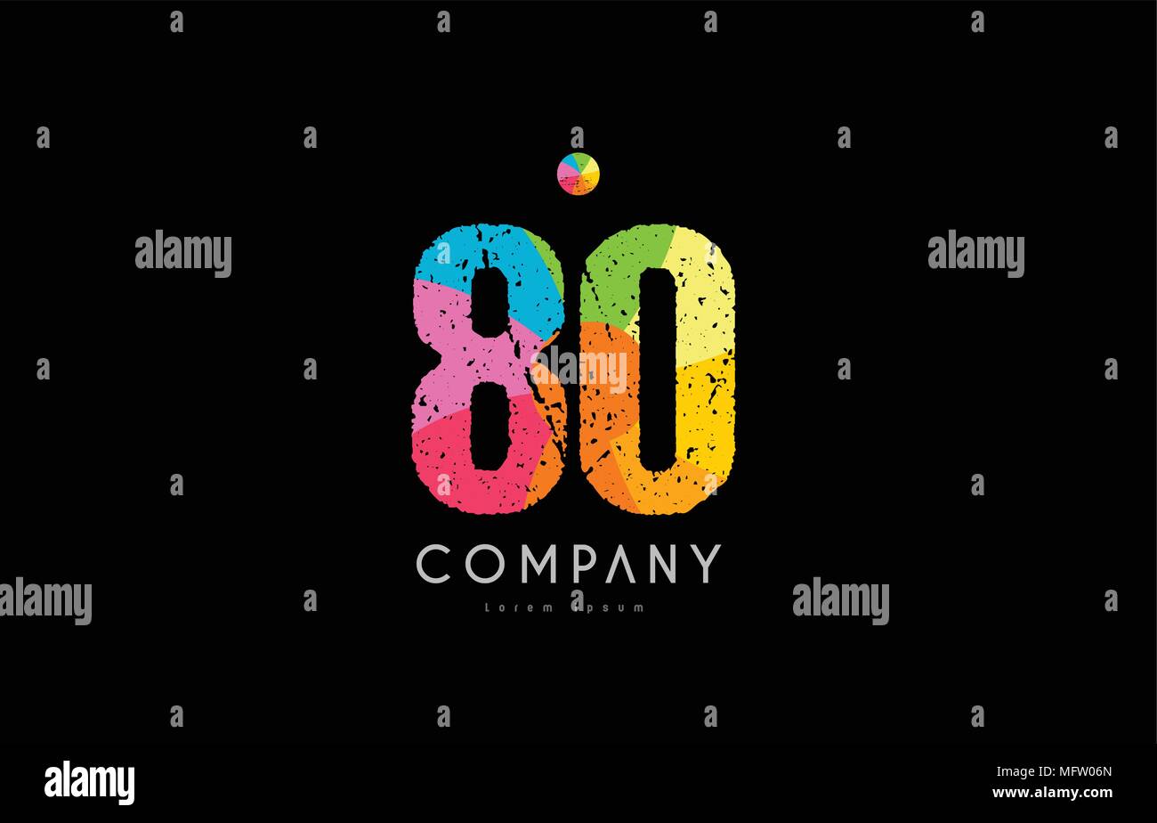 number 80 logo icon design with grunge texture and rainbow colored ...